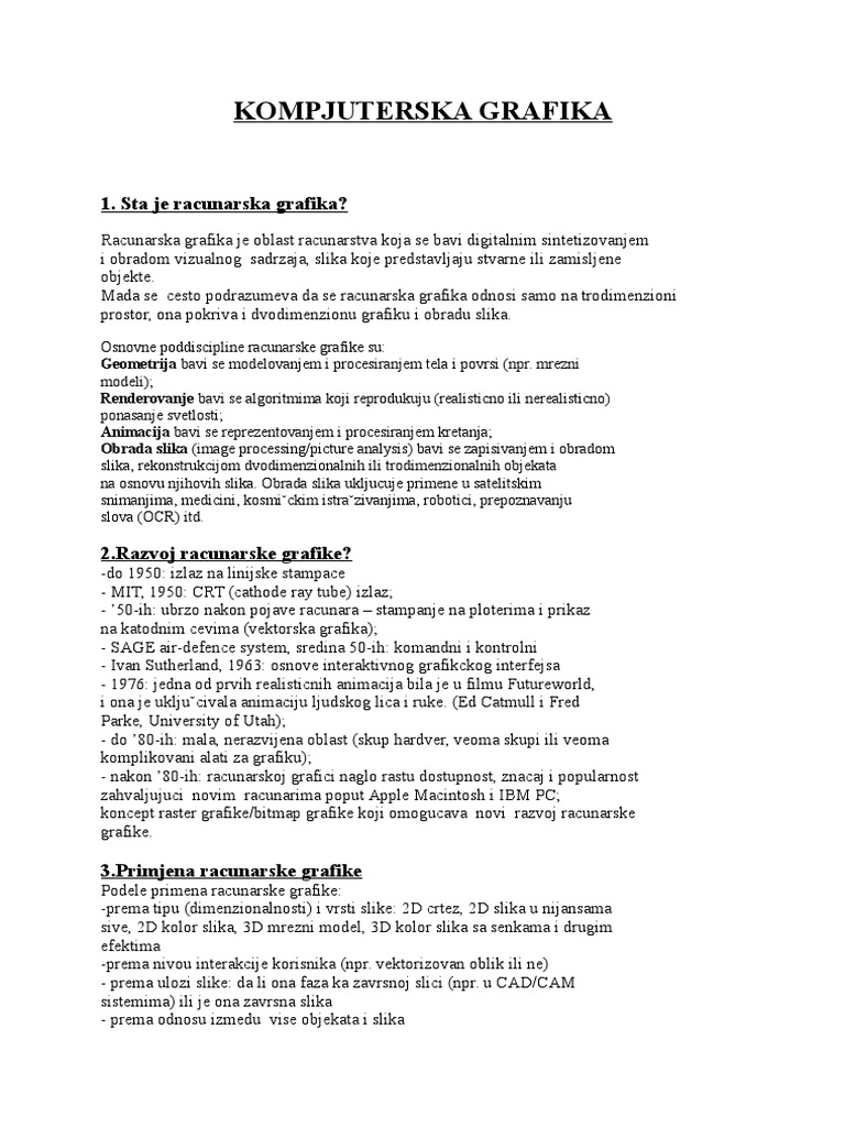 Kompjuterska Grafika Odg | PDF