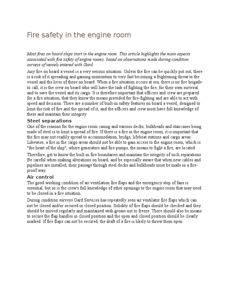 Essential Fire Safety Practices for Engine Rooms: Maintaining Integrity ...