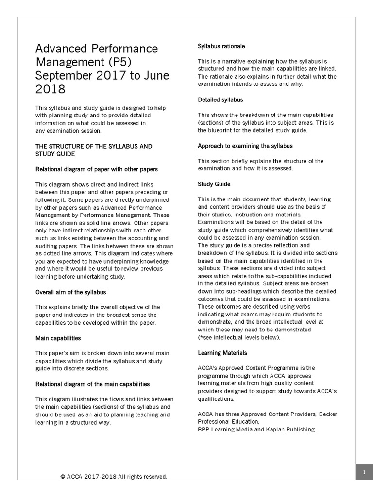 Advanced Performance Management (P5) September 2017 To June 2018 | PDF ...
