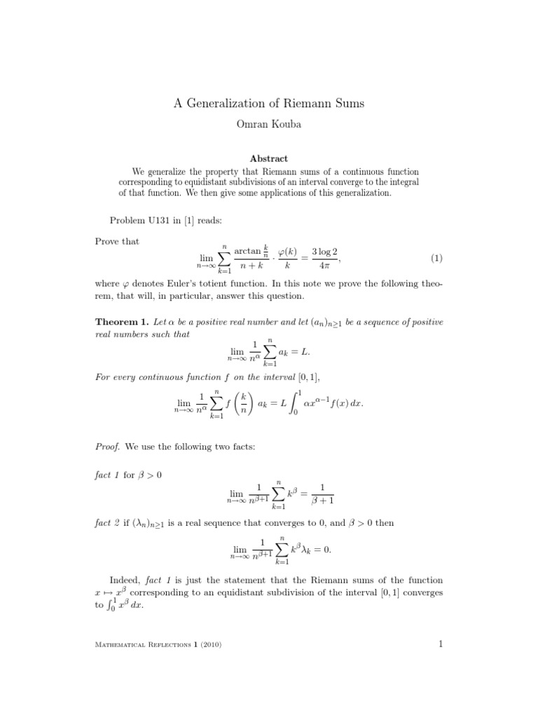 Riemann Sums Kouba | PDF | Continuous Function | Mathematical Proof