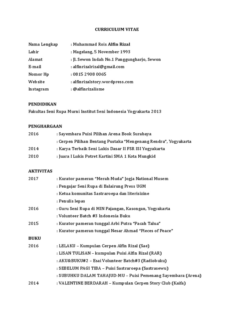 CV Alfin Rizal (Singkat) | PDF