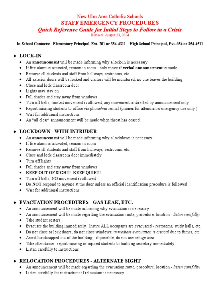 Quick Reference Guide For Initial Steps To Follow in A Crisis | PDF ...