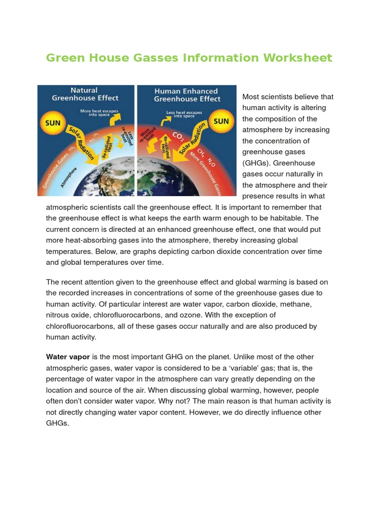 Green House Gasses Information Worksheet | Download Free PDF ...