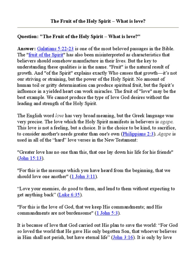 The Fruit of The Holy Spirit | PDF | Fruit Of The Holy Spirit | Love