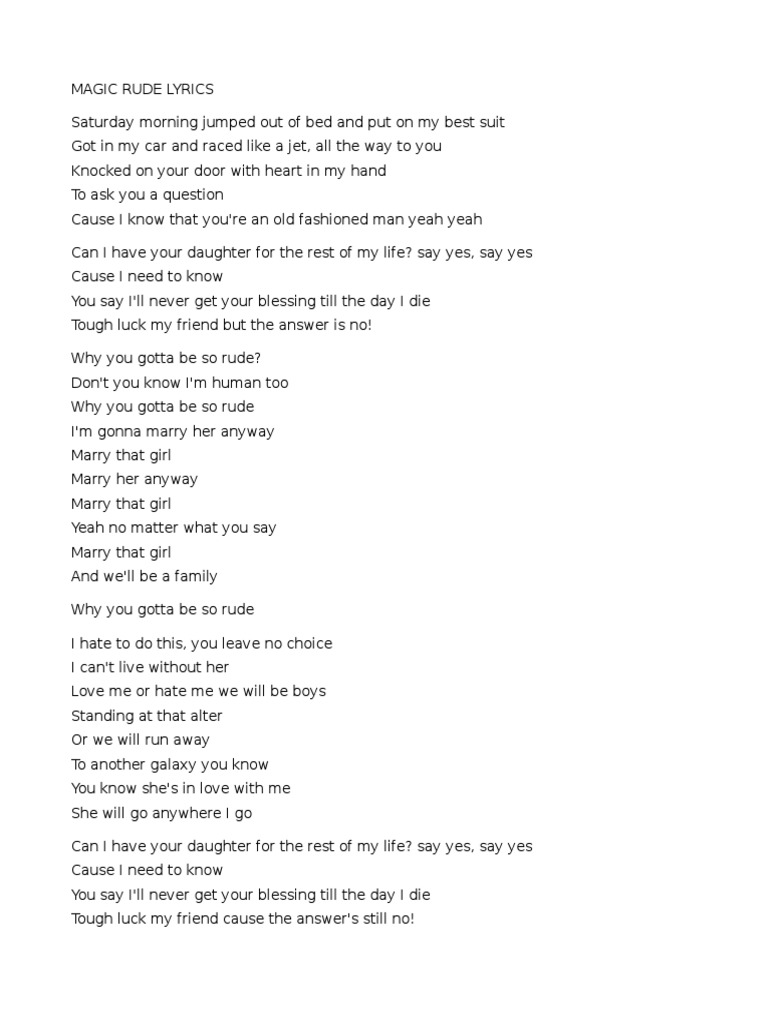 Magic Rude Lyrics | PDF