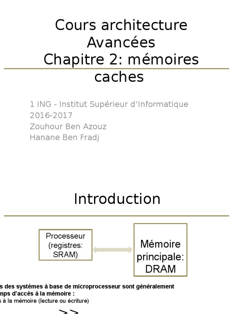 Chapitre3 Les Mémoires Caches 2017 | PDF | Cache (Informatique) | Mémoire vive