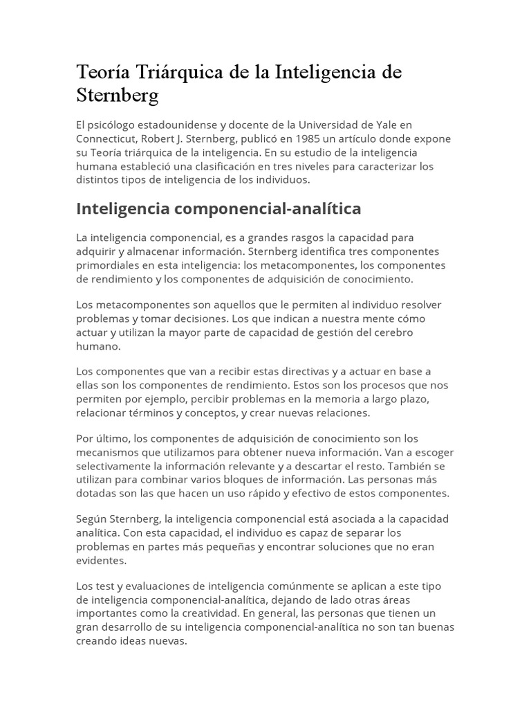 Teoría Triárquica de La Inteligencia de Sternberg | PDF | Neuropsicología | Epistemología