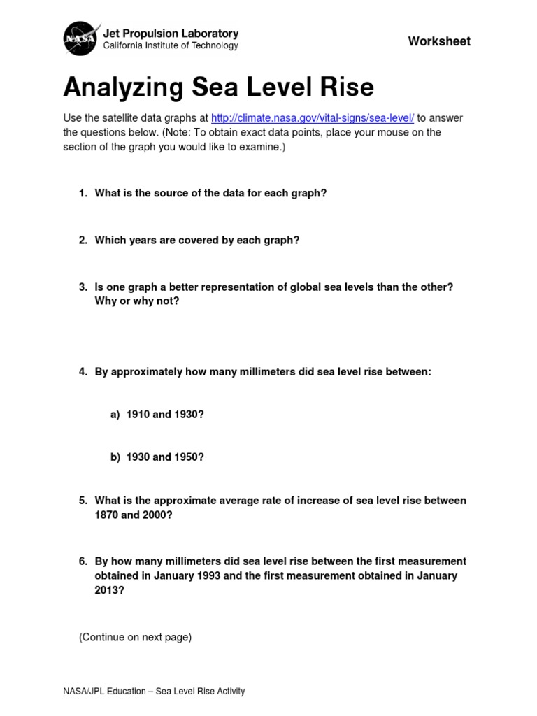 Analyzing Sea Level Rise: Worksheet | PDF