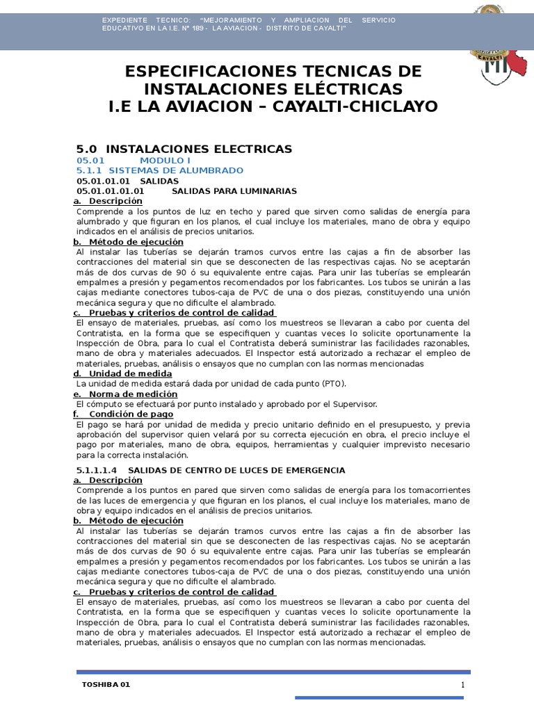 Especificaciones Tecnicas de Instalaciones Electricas | PDF | Enchufes y tomas de corriente ...