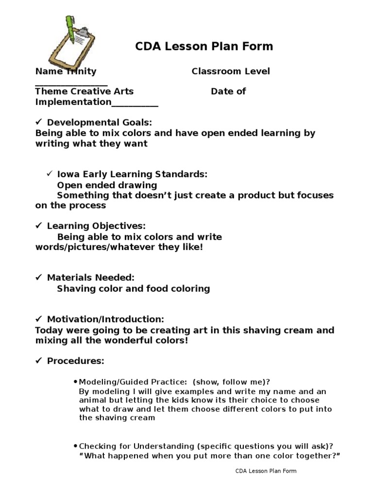 CDA Lesson Plan Form | PDF