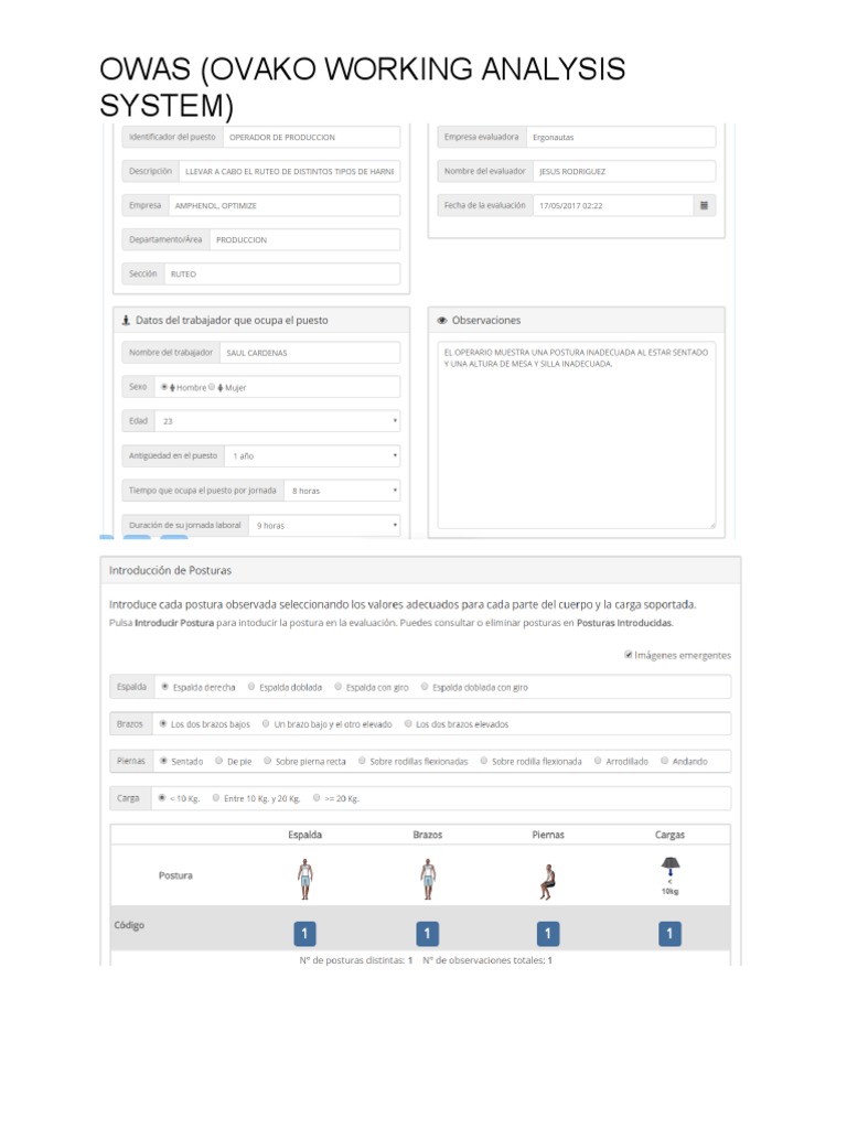 Owas (Ovako Working Analysis System) | PDF