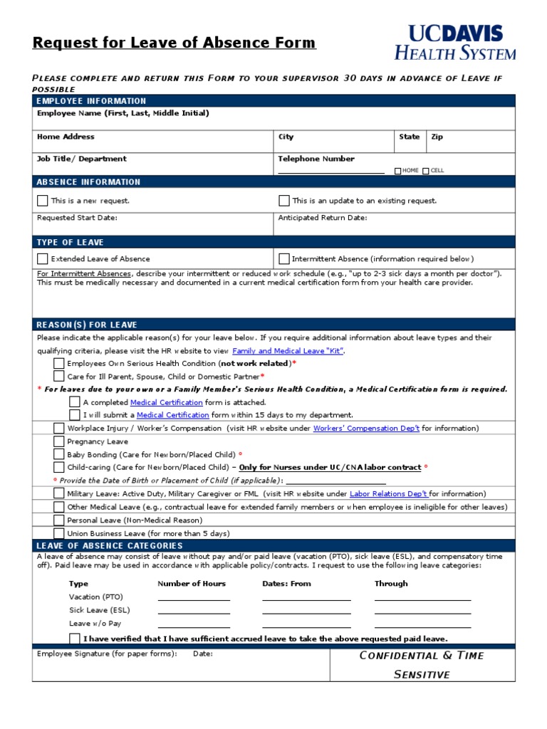 Request For Leave of Absence Form | PDF | Sick Leave | Labor