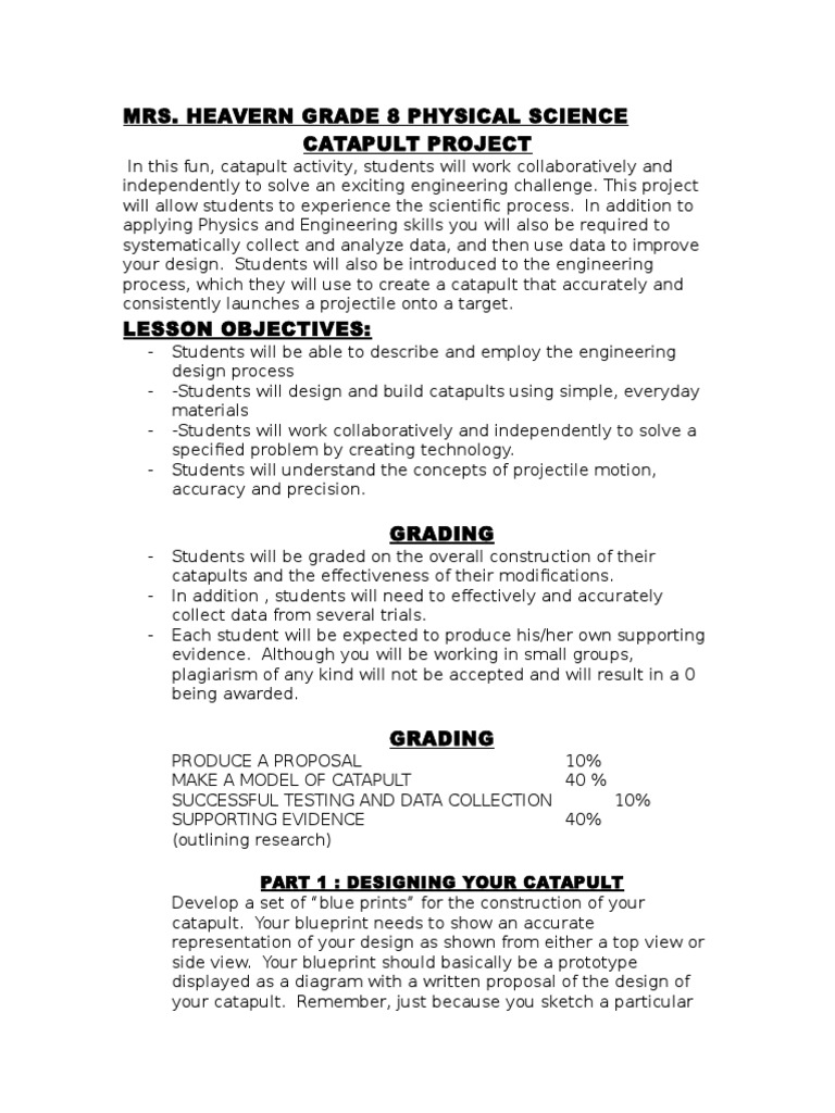 Catapult Project Outline | PDF | Design | Scientific Method