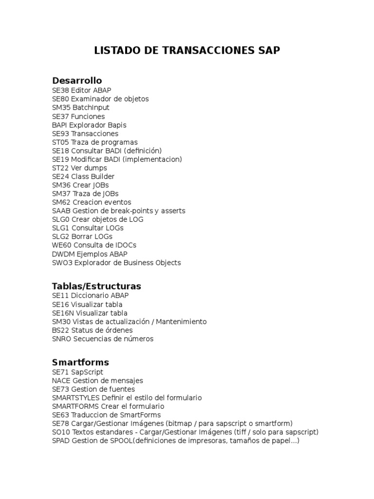 Listado de Transacciones Sap | PDF | Contabilidad | Amortización (Negocio)