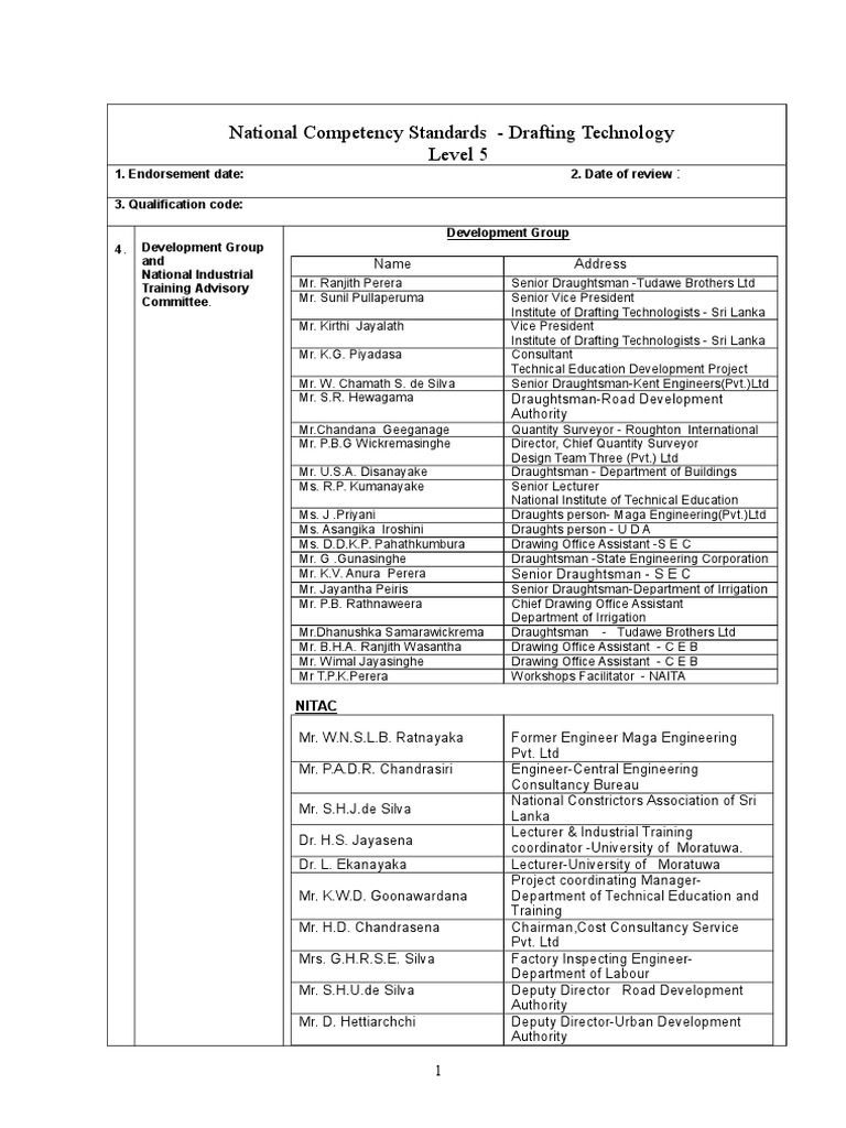 National Competency Standards - Drafting Technology Level 5