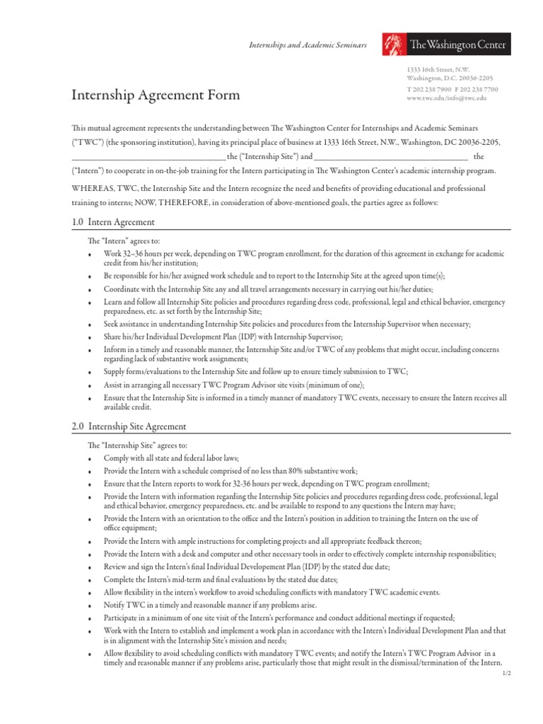 Internship Agreement Form | PDF | Internship | Job Hunting