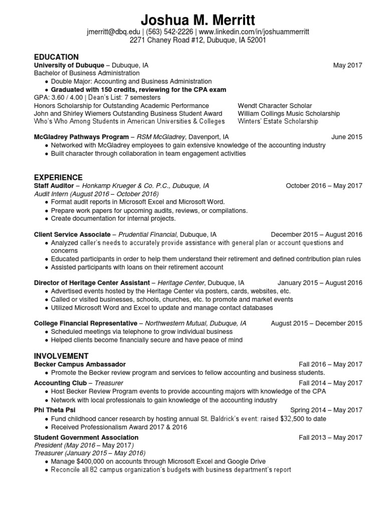 Joshua Merritt Resume | PDF | Certified Public Accountant | Accounting