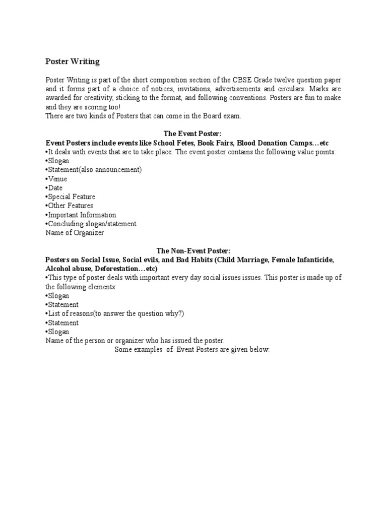 Poster Writing: The Event Poster: Event Posters Include Events Like ...