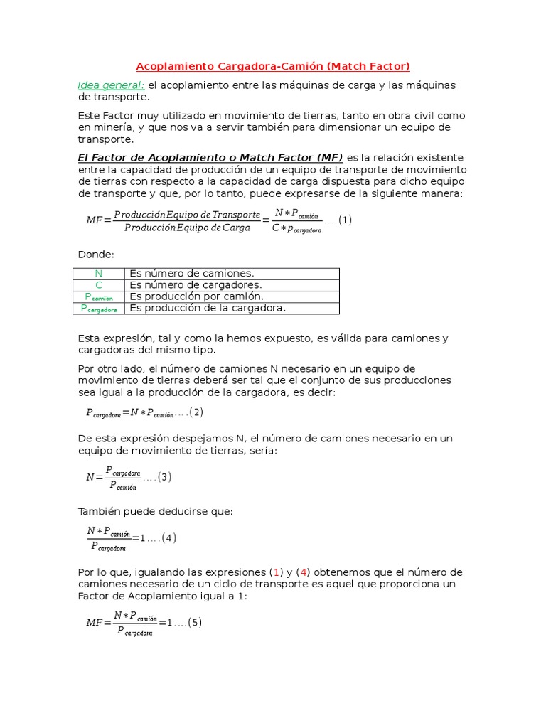 Match Factor | PDF | Camión | Transporte