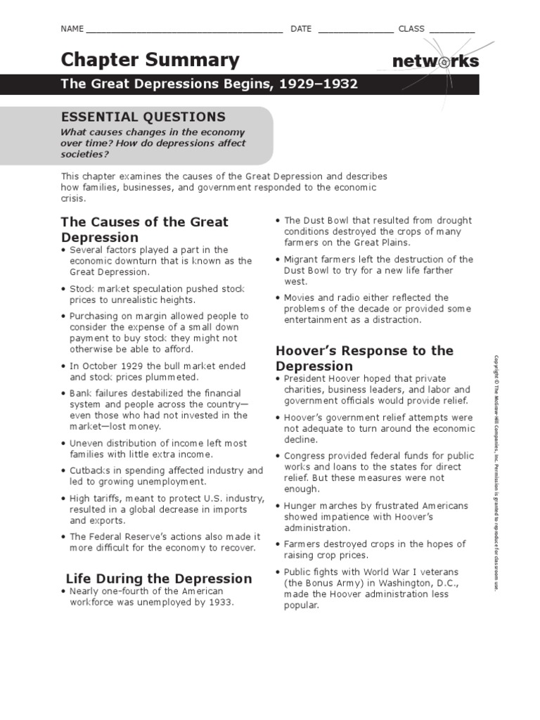 Great Depression Begins - Chapter Summary | PDF | Herbert Hoover ...