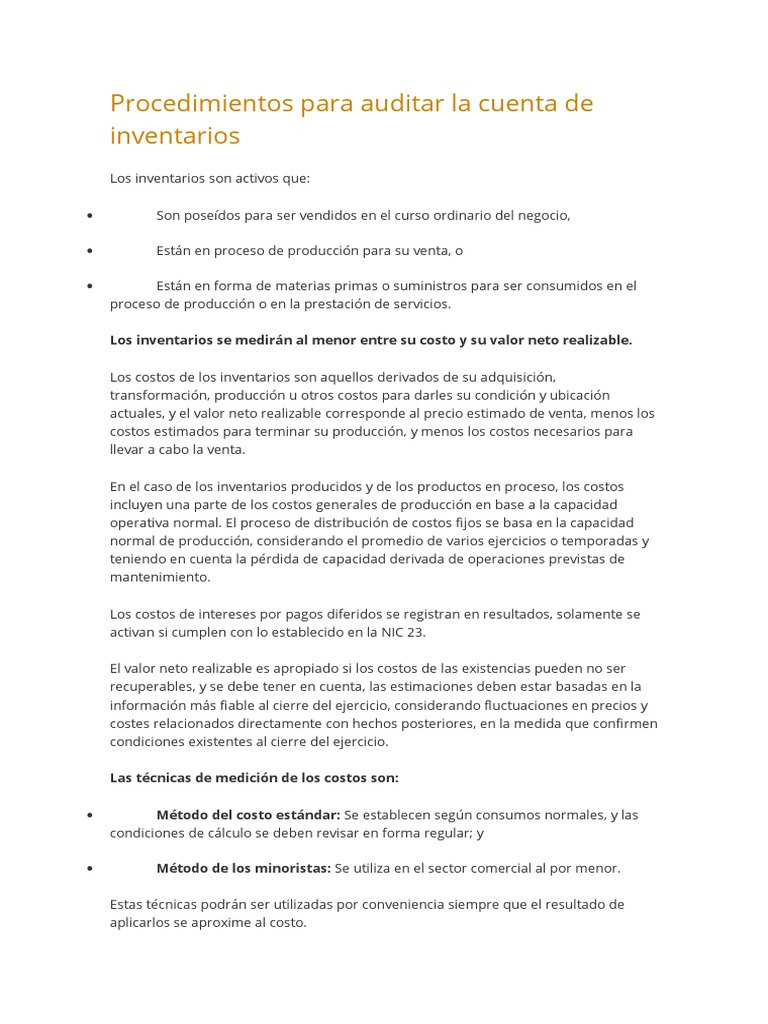 Procedimientos para Auditar La Cuenta de Inventarios | PDF ...