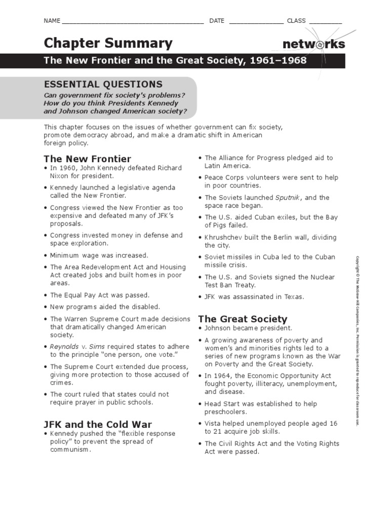 Cold War New Frontier and Great Society - Chapter Summary | PDF | John ...