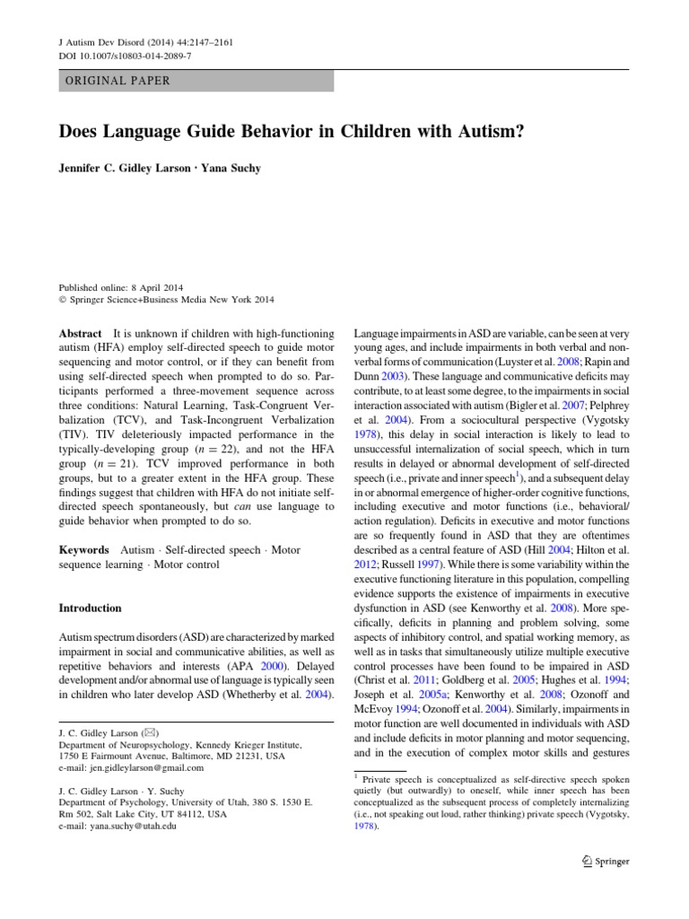Does Language Guide Behavior in Children With Autism | PDF | Autism ...