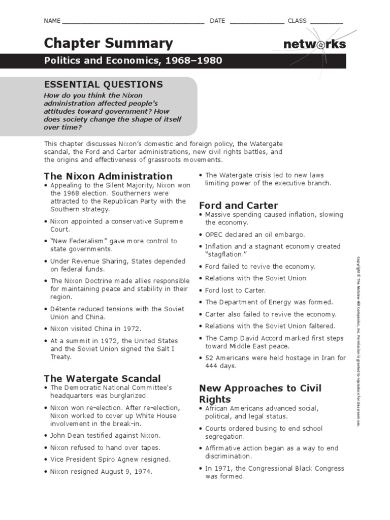 1970s - Chapter Summary | PDF | Richard Nixon | Jimmy Carter