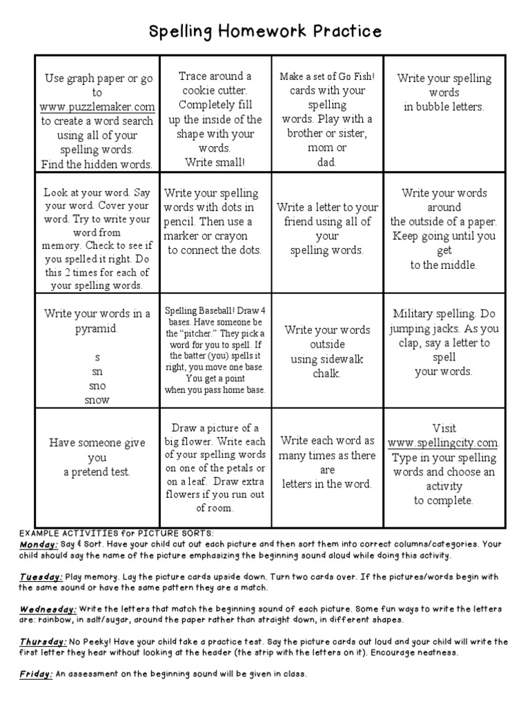 Spelling Parent Note and Activity Suggestions | PDF | Educational ...