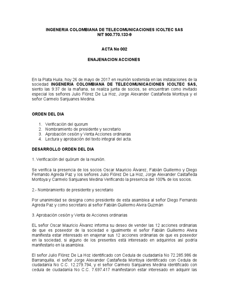Acta Venta de Acciones | Gobierno | Política