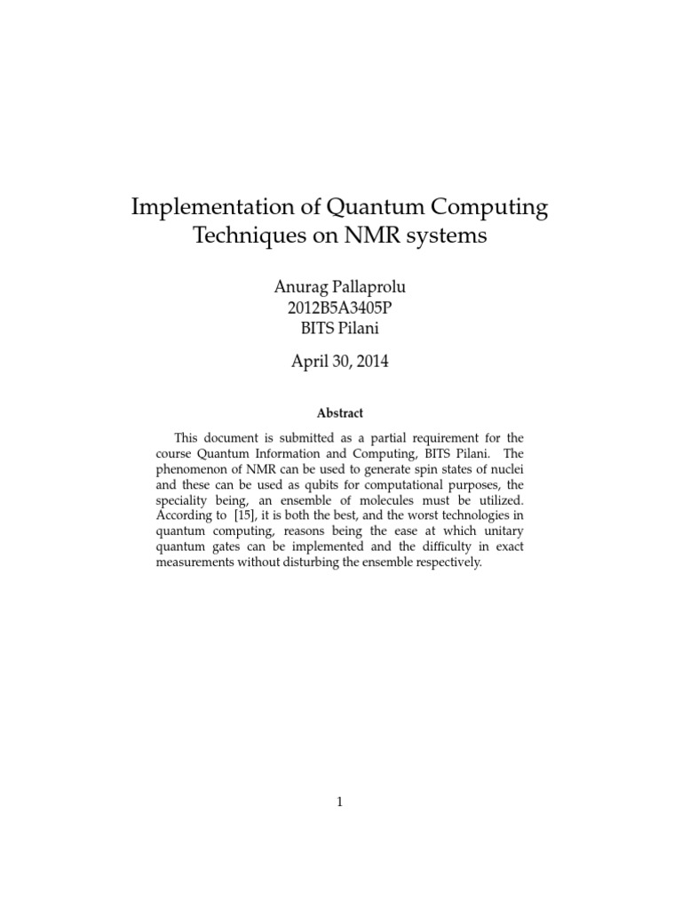 Implementation of Quantum Computing Techniques On NMR Systems | PDF ...