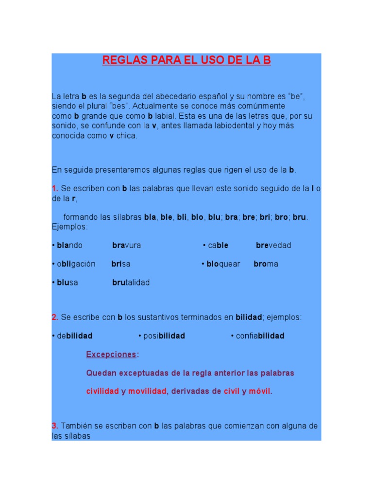 Reglas para El Uso de La B | PDF | Verbo | Sustantivo