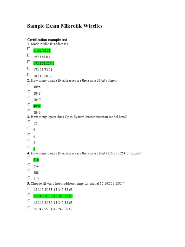 MikroTik Wireless Exam Sample Test | PDF | Computers