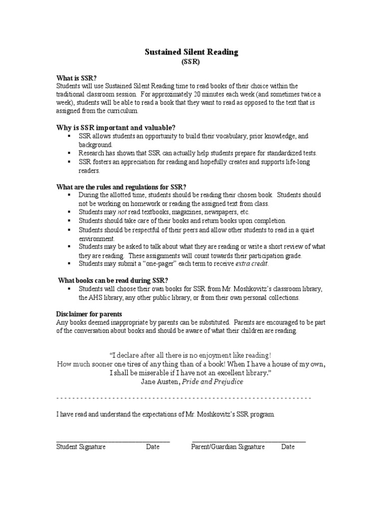 Sustained Silent Reading: What Is SSR? | PDF | Homework | Pedagogy