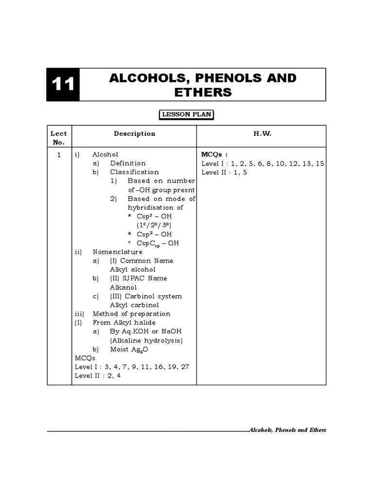 Alcohols, Phenols and Ethers: Lesson Plan | PDF | Ether | Alcohol