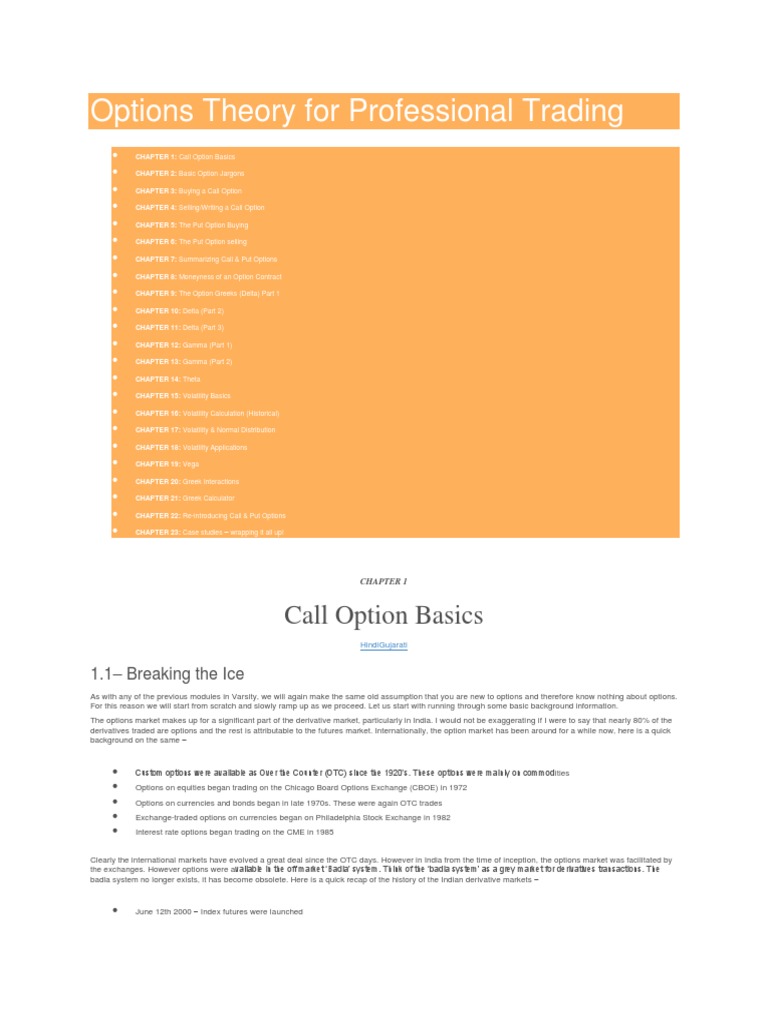 A Comprehensive Guide to Options Theory for Professional Trading | PDF ...