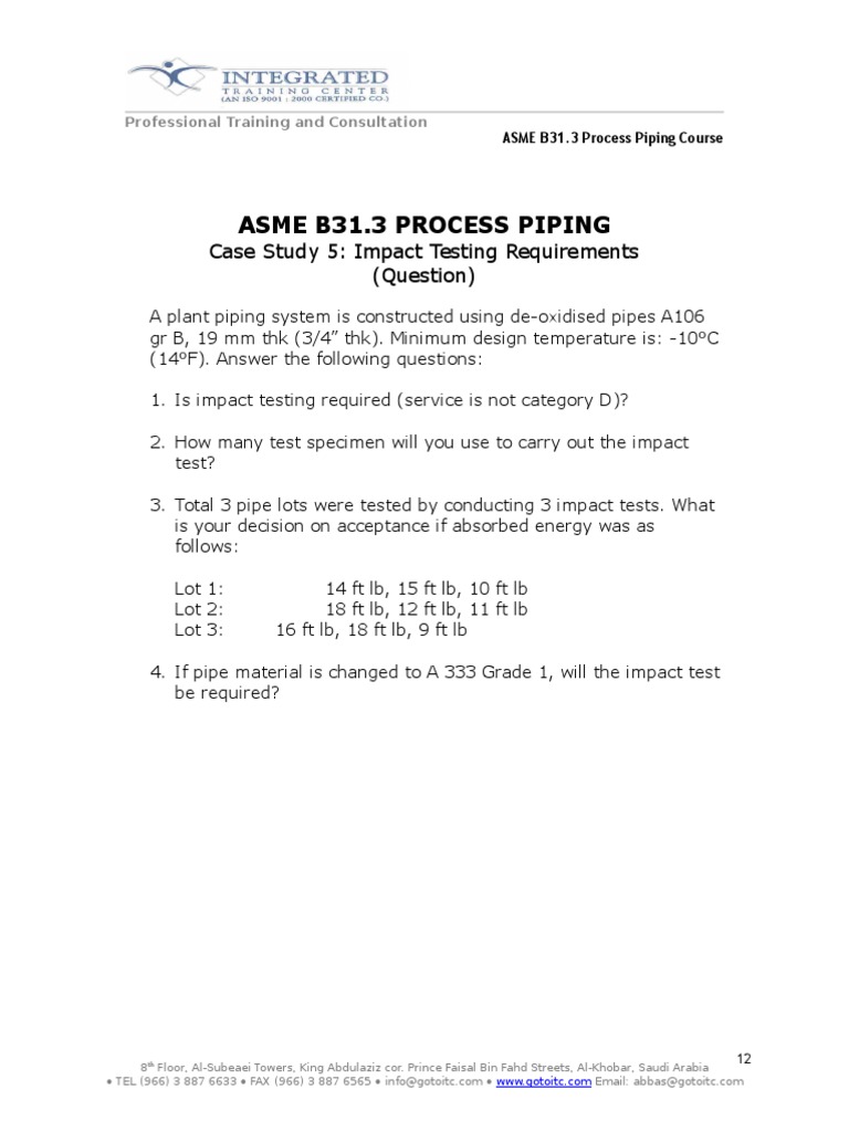 Asme B31.3 Process Piping: Case Study 5: Impact Testing Requirements ...