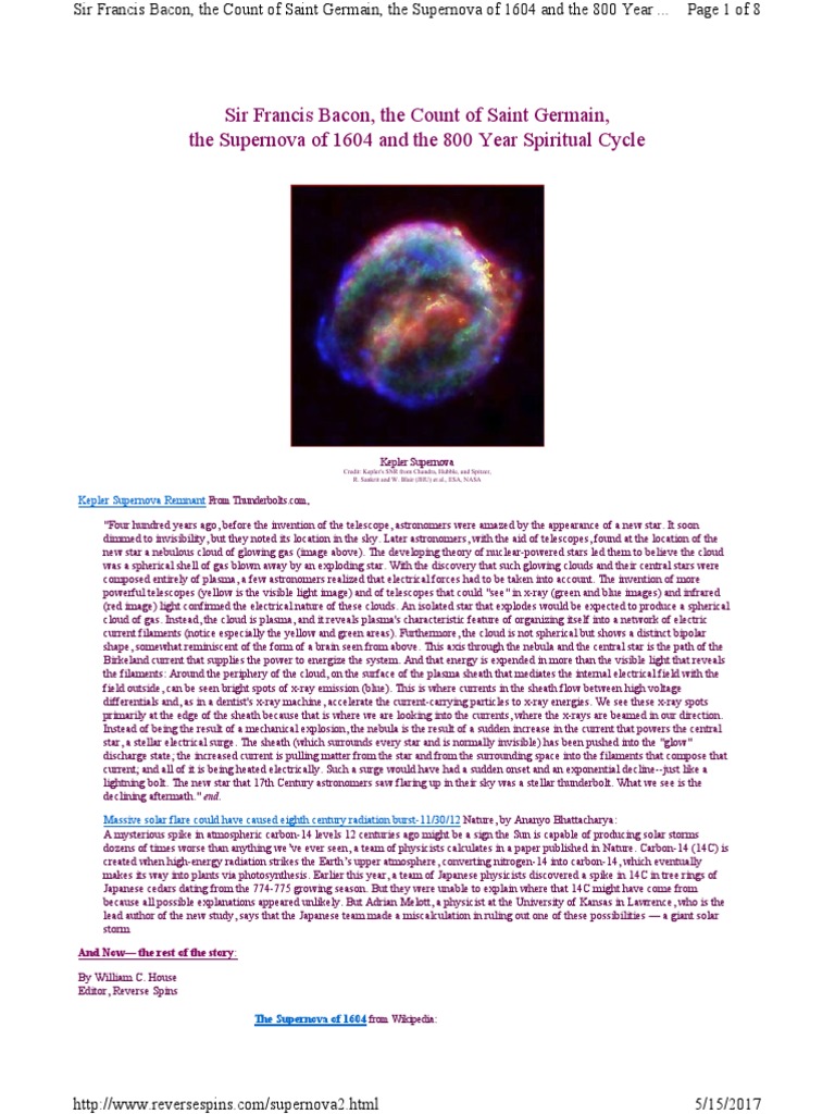 Sir Francis Bacon, The Count of Saint Germain, The Supernova of 1604 ...