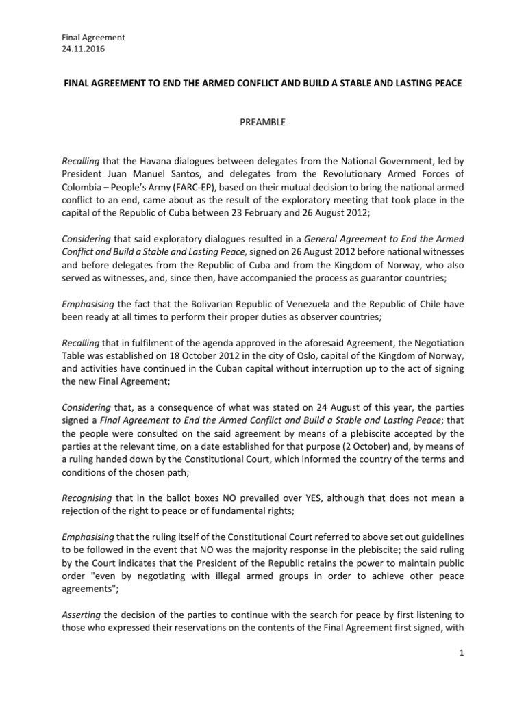 Colombian Peace Agreement English Translation | PDF | Farc | Human Rights