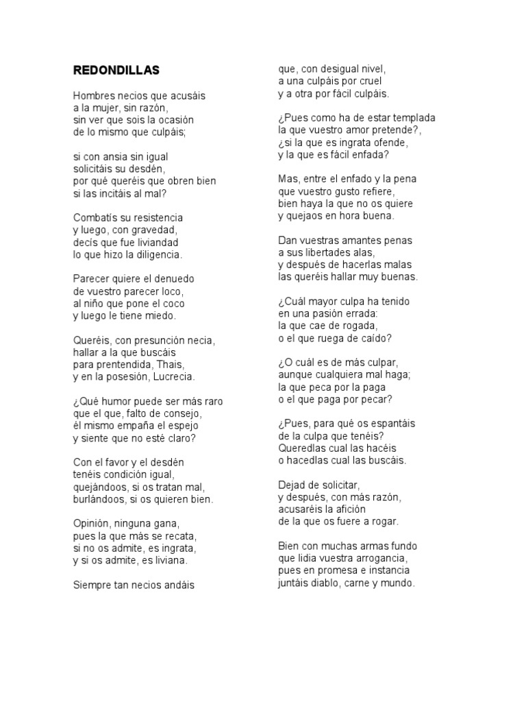 Redondillas Sor Juana De La Cruz Pdf