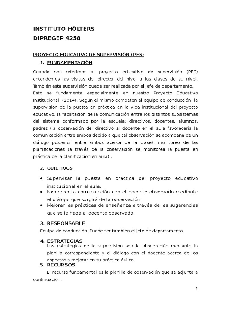 Proyecto Educativo de Supervisión | PDF | Planificación | Aprendizaje