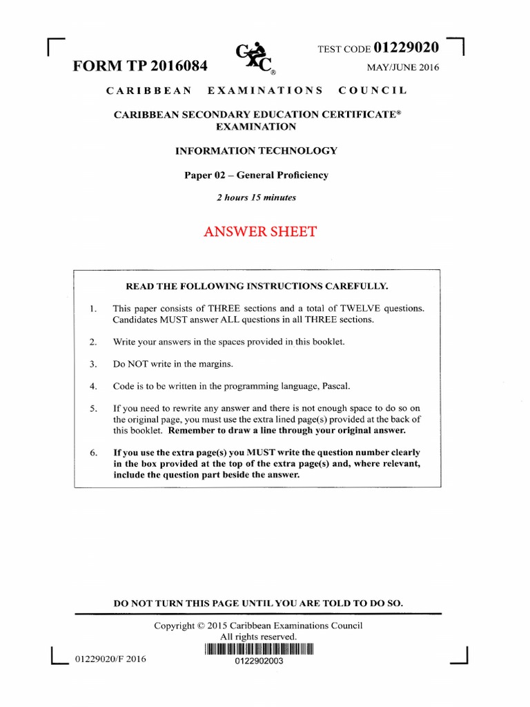 Csec It Paper 2 May 2016 - Answer Sheet | PDF | Web Page | Software