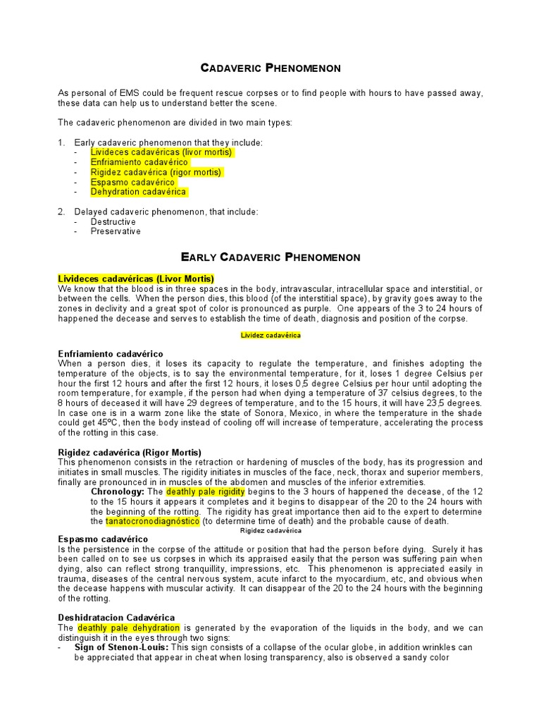 Adaveric Henomenon: Lividez Cadavérica | PDF | Temperature | Medical ...