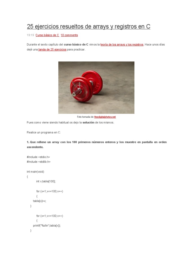 Ejercicios Resueltos de Arrays en C | PDF | Matriz (Matemáticas ...