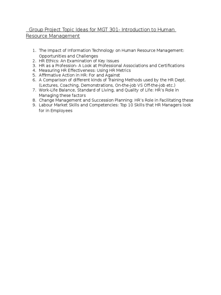 Group Project Ideas For MGT 301 | PDF