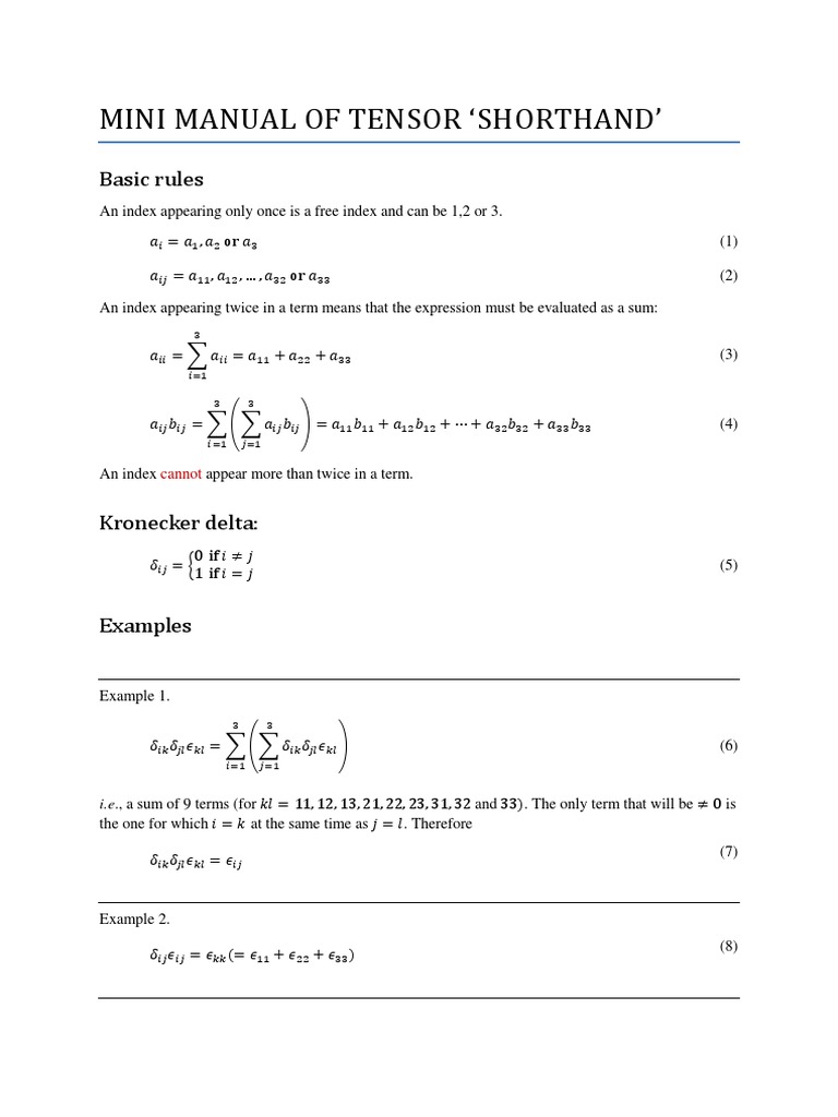 Mini Manual of TENSOR Shorthand | PDF | Tensor | Derivative