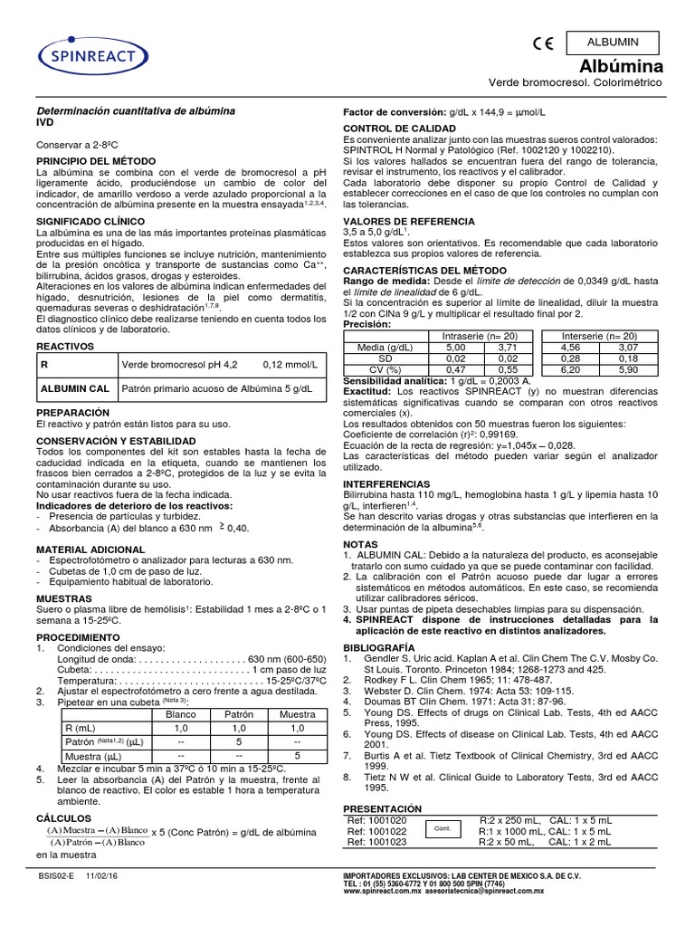 Albumina Spinreact II | Química | Ciencia | Prueba gratuita de 30 días ...