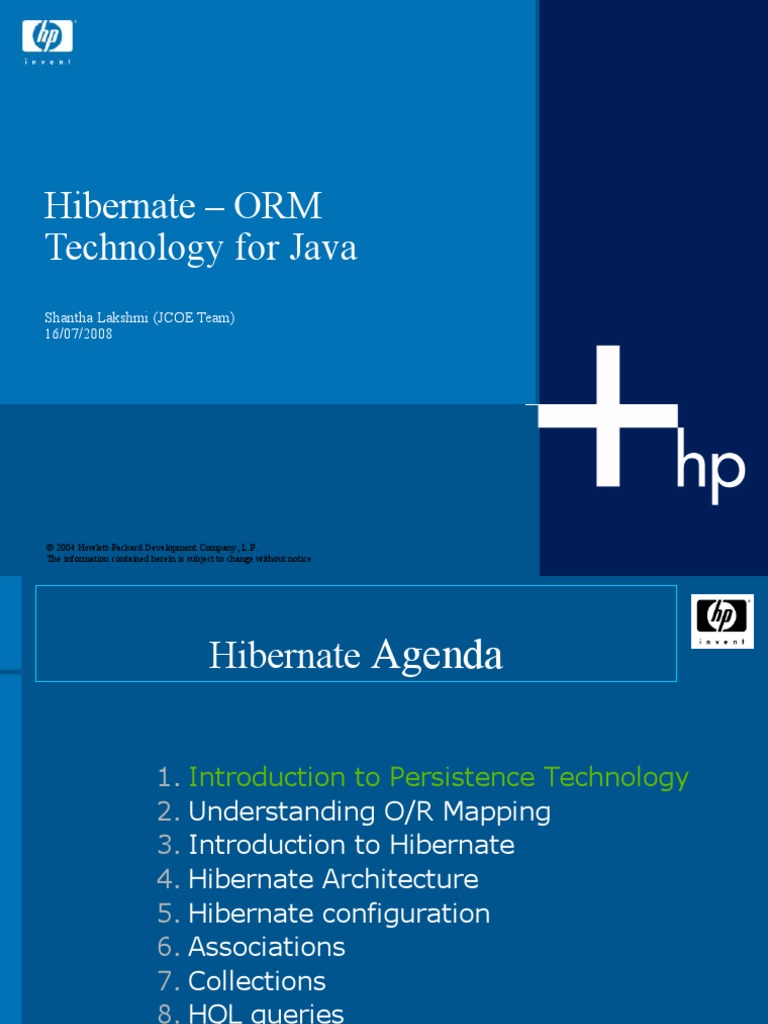 Hibernate Orm Technology For Java Shantha Lakshmi Jcoe Team 16072008 Pdf Databases Data