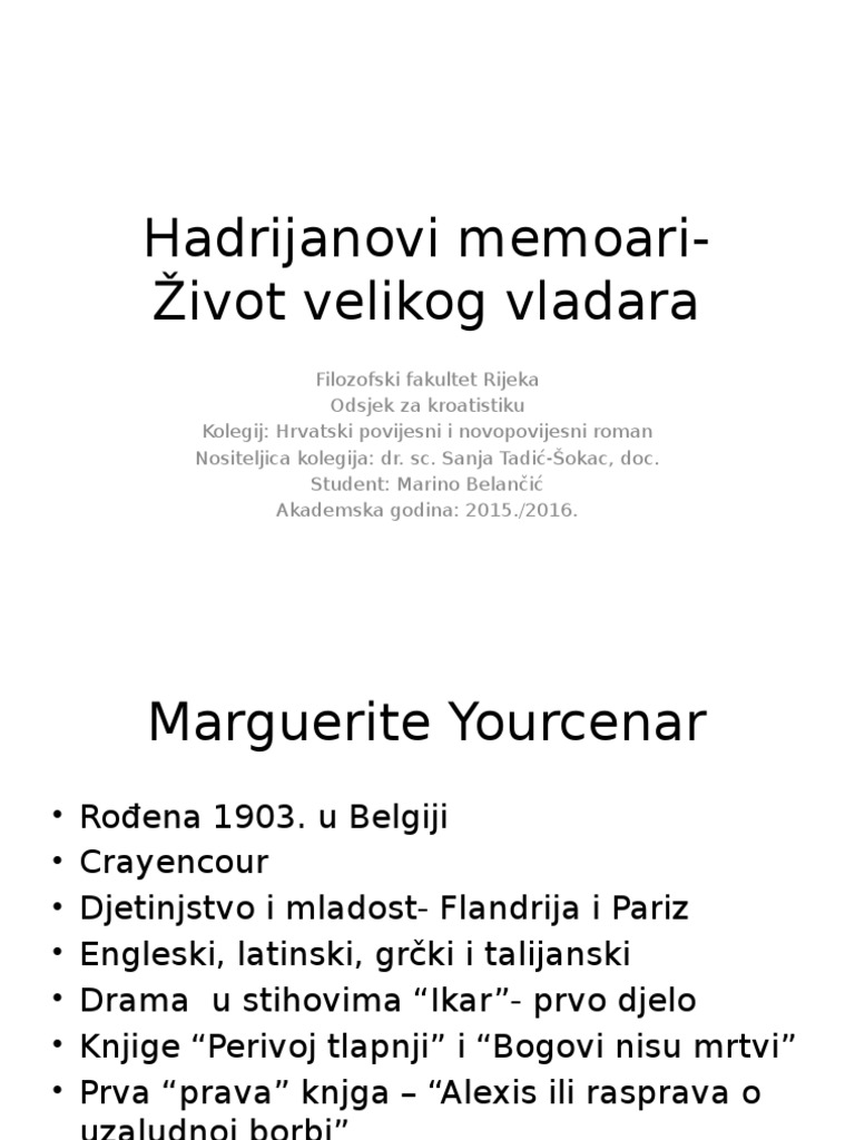 Belancic Hadrijanovi Memoari | PDF