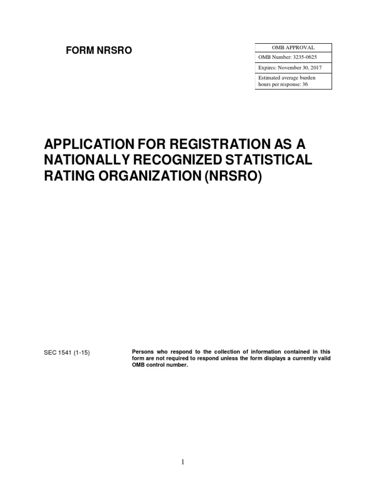 Application For Registration As A Nationally Recognized Statistical ...